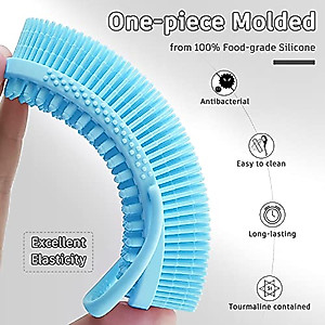 FREATECH Exfoliating Silicone Body Scrubber with Built-in Loop Handle, Dual-sided Bath Shower Body Brush for Deep Cleansing and Massage, Easy to Hold and Hang, Hygienic and Long-lasting, Light Blue
