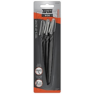 Trim Men Touch-Up Razors - Stainless Steel Blades - Quick, Pain-Free Removal of Unwanted Hair - Grooming Tool for Eyebrows, Mustache, and Beard - Black - Pack of 3