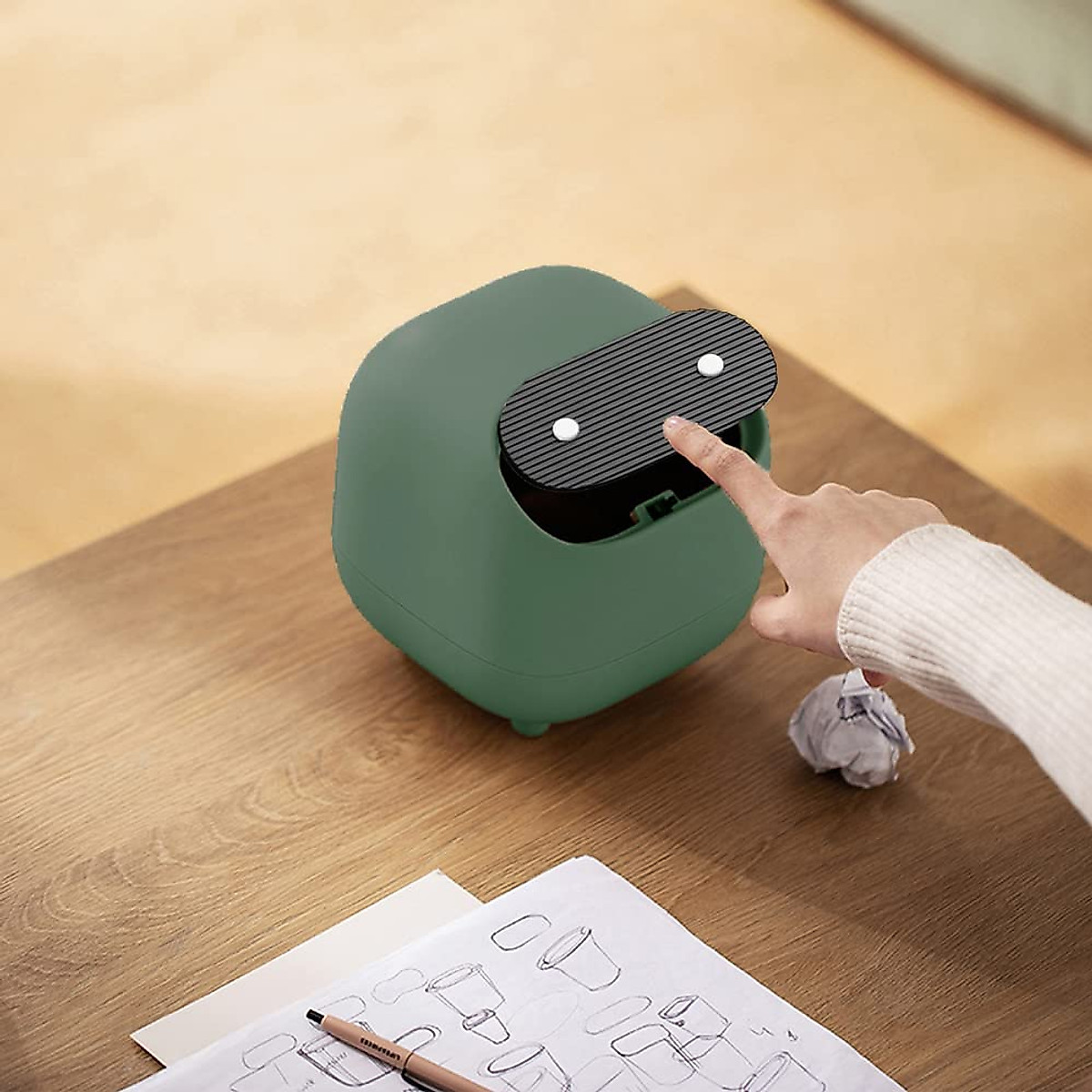 AIWE7D Small Desktop Trash Can with Lid for Desk Trash Cans Cute Mini Garbage Bin Green Press-top Wastebasket for Office Countertop Coffee Table Kitchen 0.5 Gallon