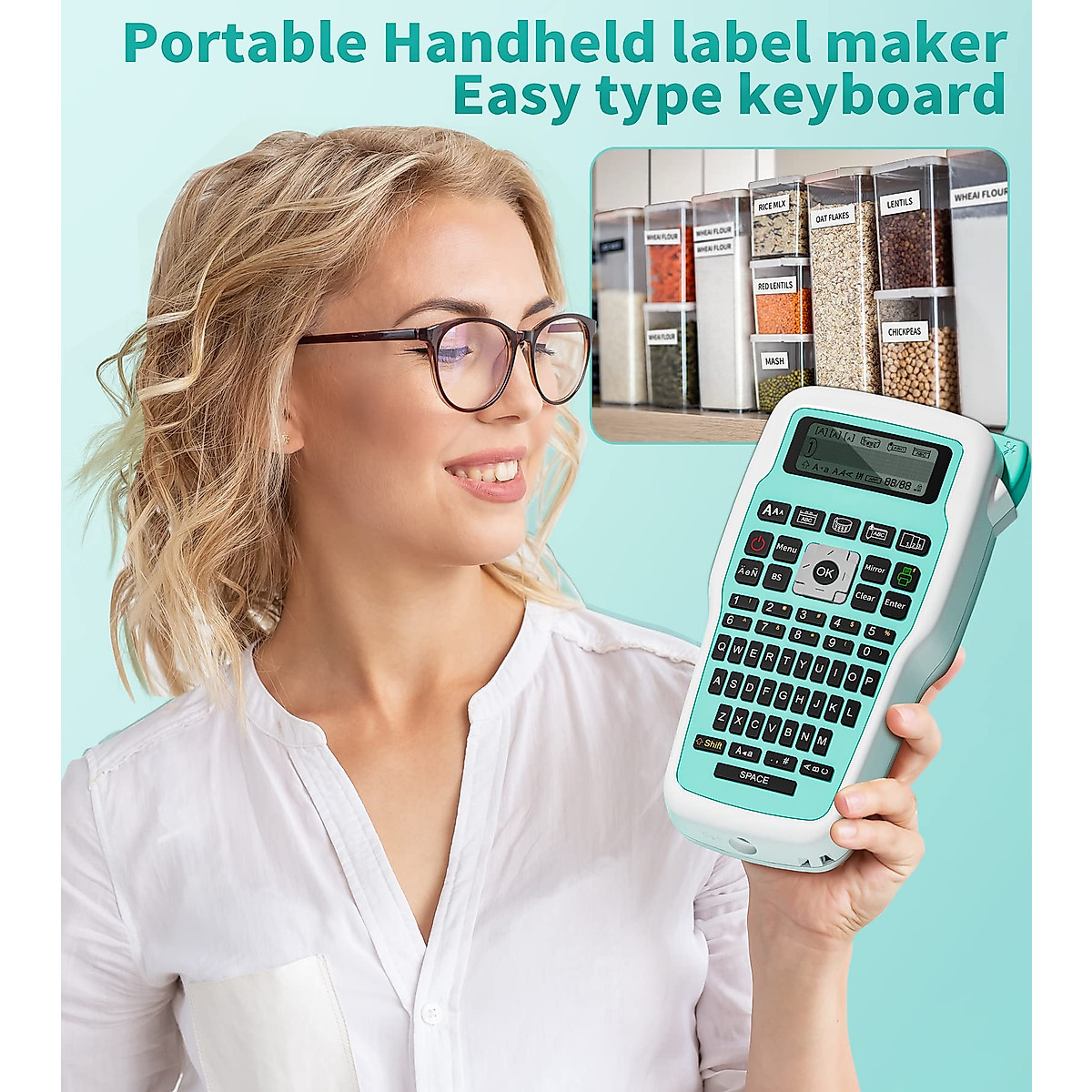 Vixic Label Maker Machine, Portable Label Maker with QWERTY Keyboard, Handheld Label Printer One Touch Key, Easy to Use Labeler, Cable Label Maker for Home Industrial Organization, Green