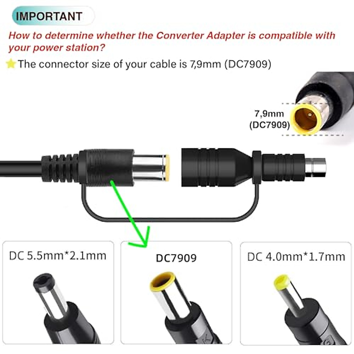 helpers lab 8mm DC7909 Connector to DC8020 Adapter for Solar Panel RV Portable Power Station Solar Generator Compatible with Jackery Explorer Series 3000 2000 1500 1000 Pro 2000 1000 700 Plus -1 PCS