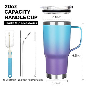 GUDEMAO 20 oz Tumbler with Handle, Stainless Steel Insulated Tumbler with Lid and Straw, Double Wall Vacuum Insulated Coffee Mug Tumbler, Insulated Coffee Thermal Cup for Cold and Hot（Blue Purple）