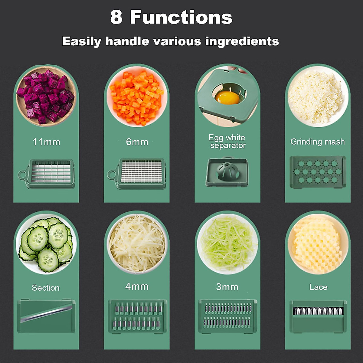 Johofiow Vegetable Chopper, Food Shredder with Container, Mandoline Slicer, Cheese Grater, Veggie Dicer Slicer Cutter, Egg white separator,Includes Bonus hand protector& Kitchen Gadgets