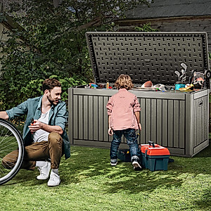 YITAHOME 260 Gallon Double-Wall Deck Box with Divider & Side Handles, Outdoor Large Storage for Patio Furniture Cushions, Garden Pool Accessories, Water Resistant & Lockable