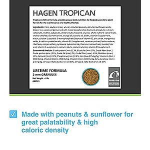 Hari Tropican Bird Food, Hagen Large Parrot Food with Peanuts & Sunflower Seeds, Cockatiels Granules, Lifetime Formula, 4 lb Bag