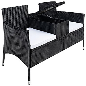 Safavieh Outdoor Collection Viora Wicker Loveseat PAT7710A, Black/White Cushion