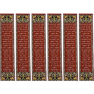 Armor of God, Bulk Pack of 6 Woven Fabric Christian Bookmarks, Silky Soft Ephesians 6:11-12 Flexible Bookmarker for Novels Books and Bibles, Traditional Turkish Woven Design, Memory Verse Gift