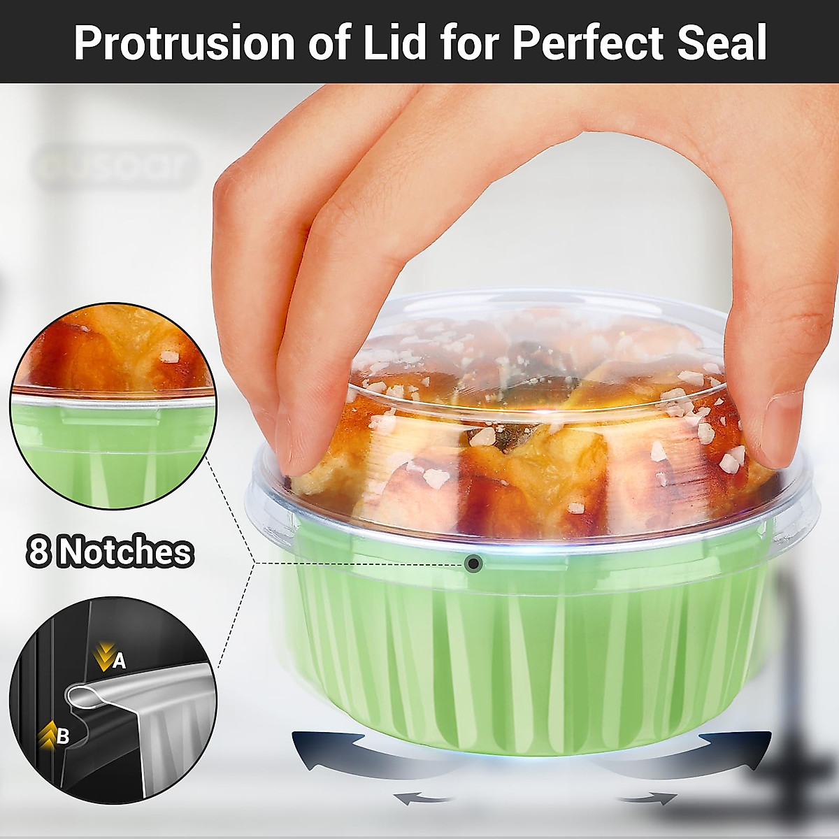 EUSOAR Muffin Liners, 50pcs 5oz 125ml Disposable Cupcake Cups, Aluminum Foil Muffin Liners Cups with Lids, Cupcake Holder, Disposable Aluminum Foil Cupcake Baking Cups Holders Ramekins Pans with Lids