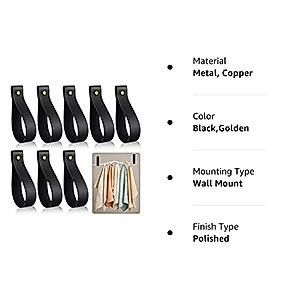 Yookeer 8 Pcs Artificial Leather Wall Hooks 1 x 4.7 Inches Wall Hanging Strap Wall Mounted Loop for Hanging Leather Strap Hangers for Bathroom Kitchen Bedroom Towel Holder Supplies (Black)