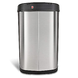 Ninestars 13.2 Gal Rectangular Stainless Steel Automatic Soft Close Motion Sensor Trash Can with Manual Mode, Ring Liner, and Non-Skid Base (2 Pack)