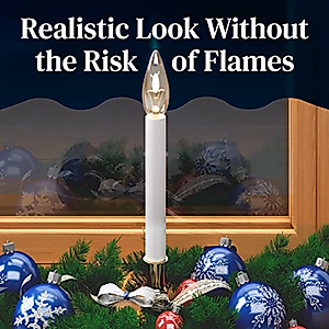 PREXTEX Christmas Candles - Set of 4 Brass Plated Window Electric Candle Set for Home, Kitchen with Automatic On/Off Sensor for Dusk to Dawn, Christmas Lights, Candle Lamp, Party Lights