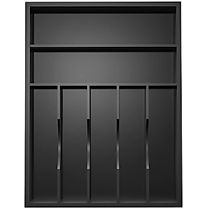 WUSHIZHUHUN Utensil Organizer Silverware Drawer Organizer - 7 Slots Bamboo Silverware Tray For Kitchen Cutlery Office Supplies Makeup Desk Storage Garage Tool Organization W13”x L17” (Black)
