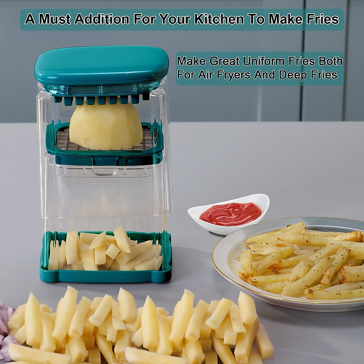 French Fry Cutter, Solucky Potato Onion Cutter, Professional Homestyle Vegetable Chopper Dicer, Great for Potatoes Carrots Cucumbers Zucchini Peppers 3/8 inch Blade(Only 1 Blade)