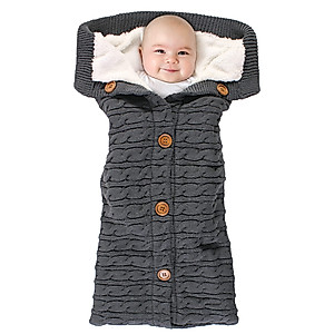 Hudson Baby Unisex Baby Sherpa Knitted Baby Lounge Stroller Wrap Sack, Gray, One Size