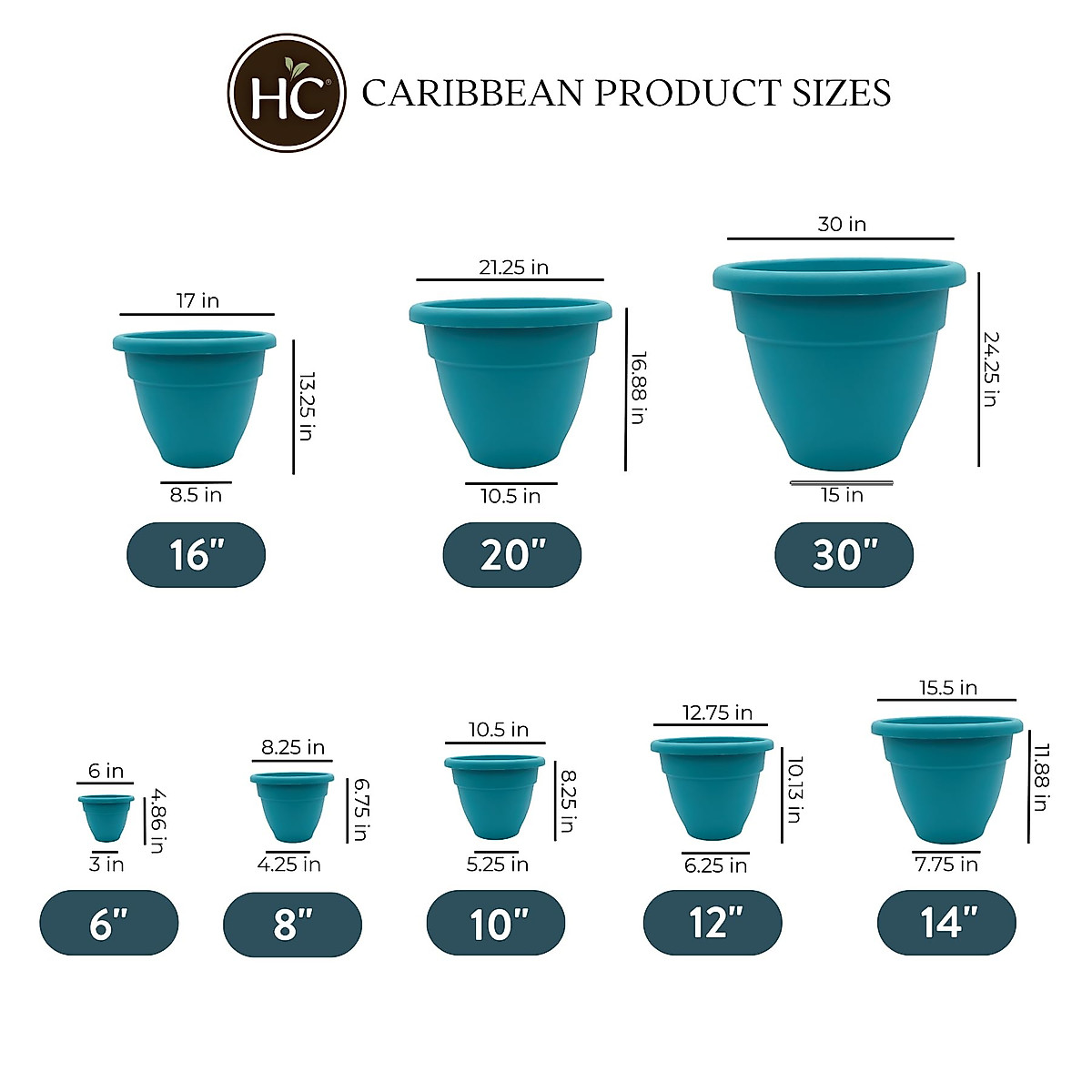 The HC Companies 6 Inch Caribbean Planter - Lightweight Indoor Outdoor Plastic Plant Pot for Herbs and Flowers, Dusty Teal