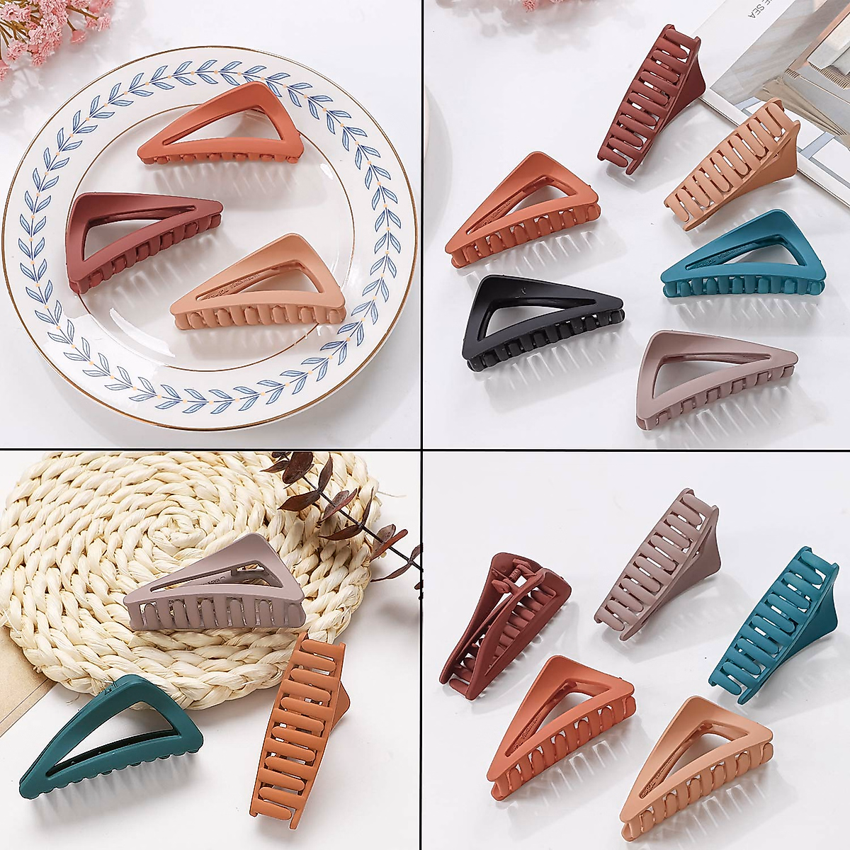 GKDKV Hair Claw Clips French Matte Hair Claw Triangle Plastic Hair Clips for Women and Girls Thin Hair, Strong Hold for Thin Curly Straight Long Hair (Vivid Color)