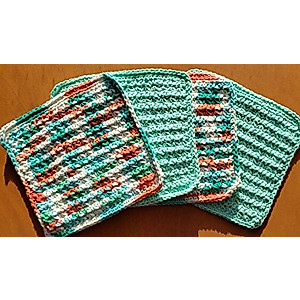Handmade crochet washcloths, dishcloths 100% cotton set of 4 (Ahoy and mint colors) * thick and dense*
