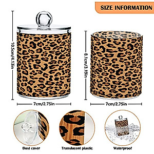 Kigai Leopard Animal Print Qtip Dispenser Apothecary Jars Bathroom, 2 Pack of 14 oz - Qtip Holder Storage Canister Clear Plastic Acrylic Jar for Cotton Ball, Cotton Swab, Cotton Round Pads, Floss
