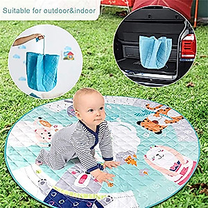 ABREEZE Baby Kids Play Mat Tummy Time Floor Mat Drawstring Toy Bag Foldable Soft and Washable Toys Storage Organizer Children Play Rugs with 59 inches Large Diameter(Pink)