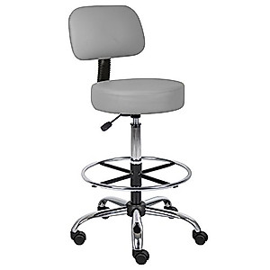 Boss Office Products Drafting Stool with Back Cushion, Grey