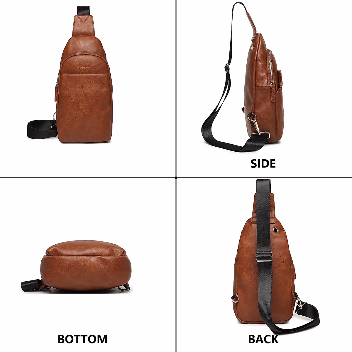 CANTLOR Small Sling Bag Crossbody Backpack Shoulder Bag for Men PU Leather Sling Backpack Daypack for Travel Cycling