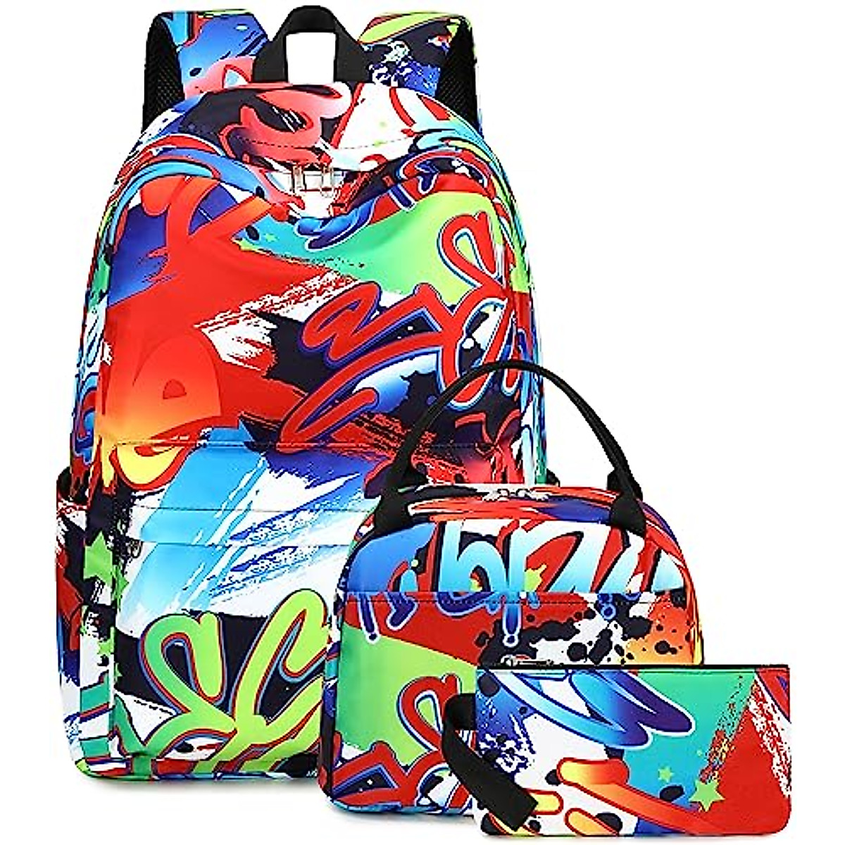 Bluboon School Backpack for Boys Teens Bookbag Travel Daypack Kids Girls Lunch Bag Pencil Case (Doodle-3pcs)