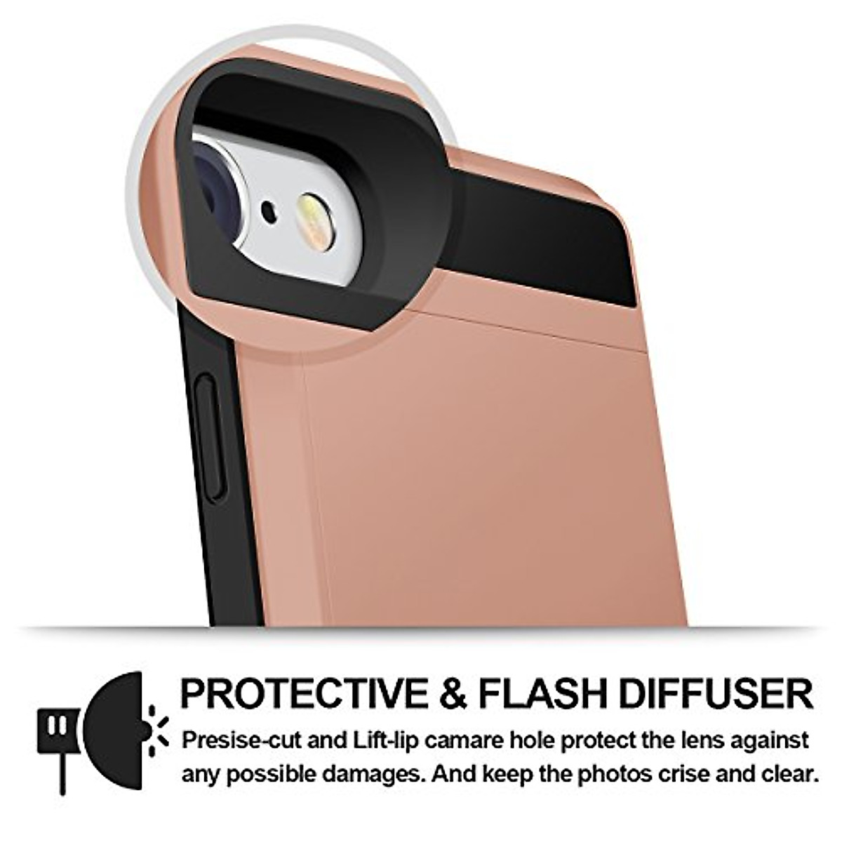 Vofolen Case for iPhone 8 Plus Case Wallet Credit Card Holder ID Slot Sliding Cover Hidden Pocket Dual Layer TPU Bumper Armor Anti-Scratch Protective Hard Shell Case for iPhone 8 Plus 7 Plus Rose Gold