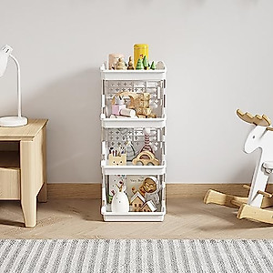 Lifewit Plastic Stackable Storage Baskets, 4 Tier Stacking Bins for Closet Wardrobe, Playroom, Kitchen and Pantry Organization, Large Capacity Multi-Functional Stackable Storage Containers Shelves