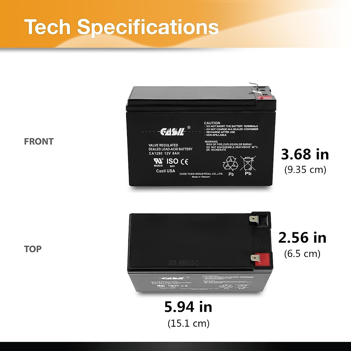 Casil 12v 8ah Battery CA1280 F2 Sealed Lead Acid (SLA) Battery