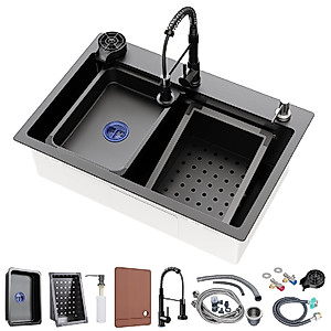 29.5 x 17.7 inch Kitchen Sink, Single Bowl Stainless Steel Sink Multifunctional Drop In Sink with Pull-Down Faucet and Multiple Accessories (29.52 * 17.7 inch)