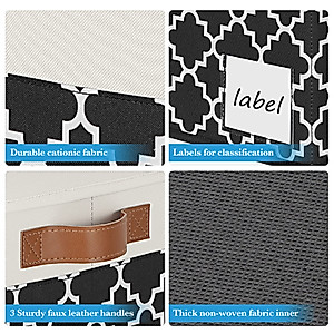 PFFVRP Large Storage Bins with Lids, Foldable Fabric Storage Baskets with Lids 6-Pack, Sturdy Storage Boxes with Labels and 3 PU Handles for Closet Home Bedroom Office (26L, Black Plaid&White)