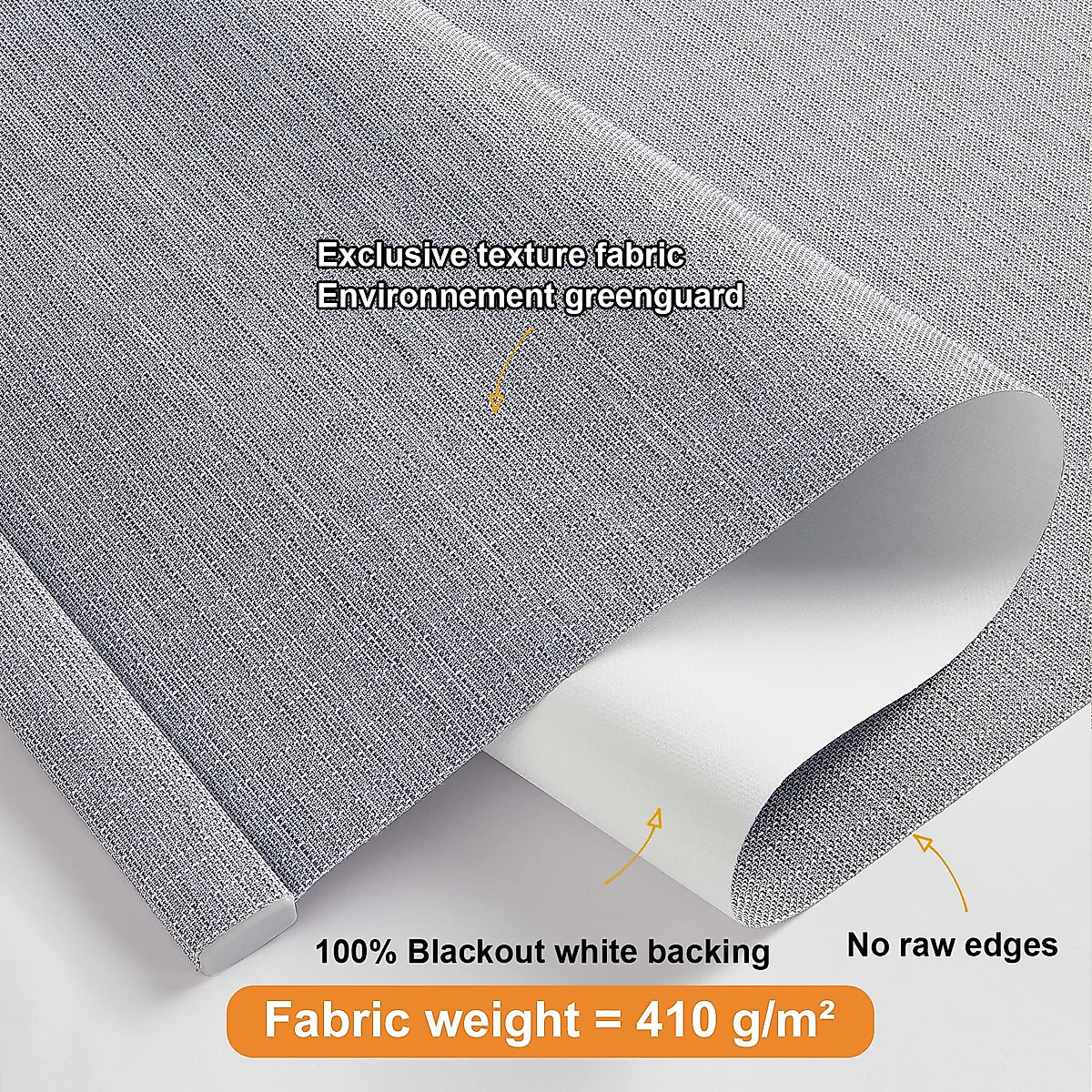 Persilux Custom Blackout Roller Blinds with Texture Fabric - UV Protection, Thermal Insulated, Cordless, For Home and Office Windows, Bluish Grey