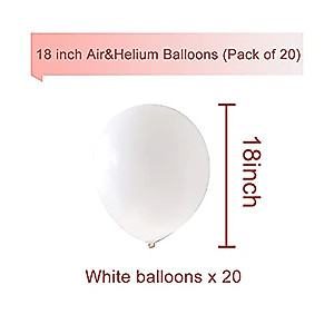 18 inch White Balloons, 20 pcs Big Pure White Thicker Latex Balloons for Wedding Birthday Baby Shower Party Decorations