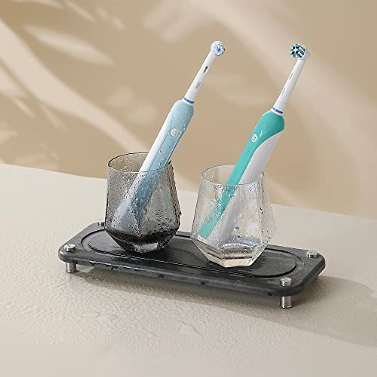 NiuYichee Home Sink Caddy with Grooves, Stainless Steel Feet with Rubber Bottom, Water Absorbing Stone Used for Hand Soaps & Brushes & Toiletries in The Modern Home
