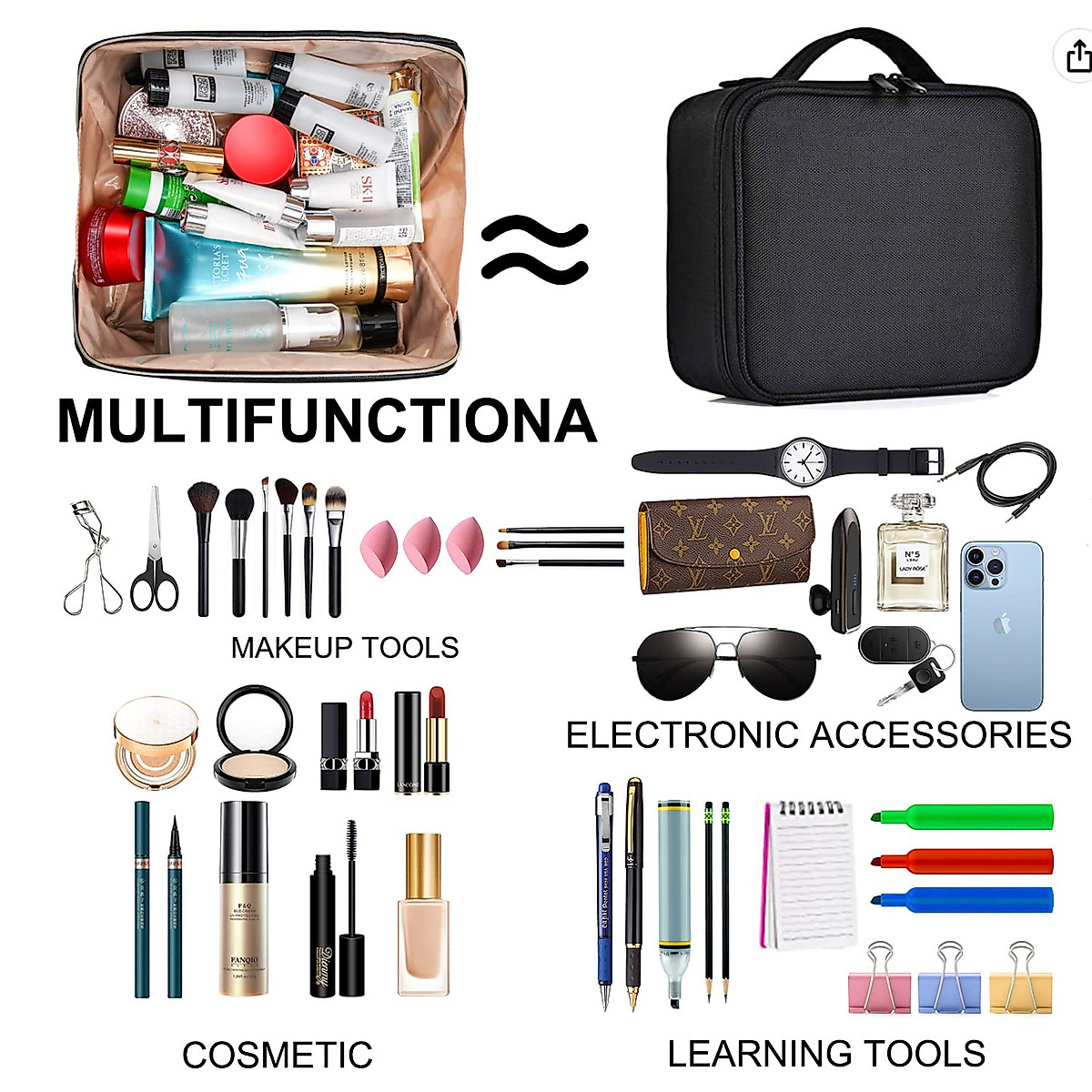 rlokosfb Portable Makeup Bag Opens Flat for Easy Access,Waterproof Cosmetic Bag Toiletry Bag,Travel Accessories Overnight Bag for Toiletries and Daily Use,Gifts for Women (Black Large, Super Large)