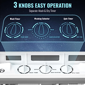 Superday Portable Mini Twin Tub Washing Machine Compact Washer and Spin Dryer w/Wash and Spin Cycle 17.6lbs Capacity For Camping, Apartments, Dorms, College Rooms, RV’S, Delicates, Grey