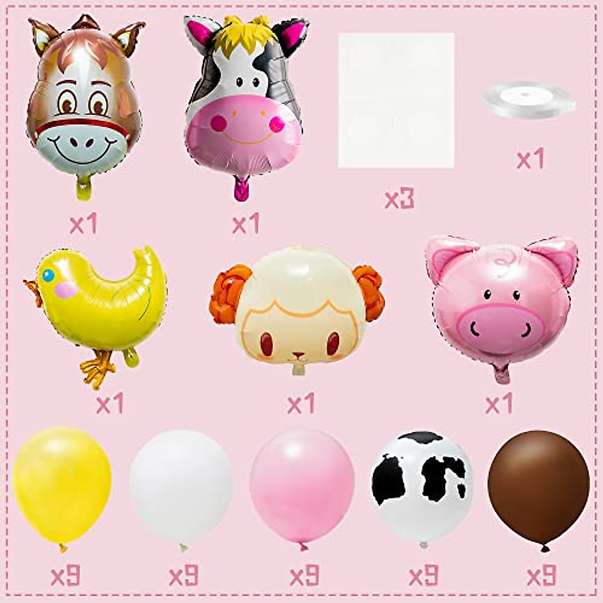 54Pcs Farm Animal Pattern Balloon Decorations Cow Sheep Piglet Yellow Chicken Donkey Farm Animal Print Balloon Farm Theme Birthday Party Baby Shower Supplies Family Photo Booth Courtyard Decoration