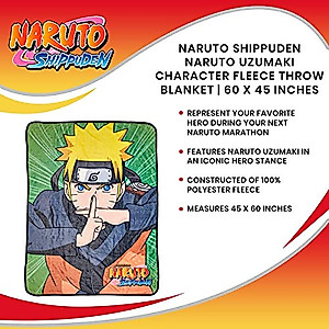 JUST FUNKY Naruto Shippuden Naruto Uzumaki Character Fleece Throw Blanket | Features Naruto Performing A Jutsu Attack | 60 x 45 Inches