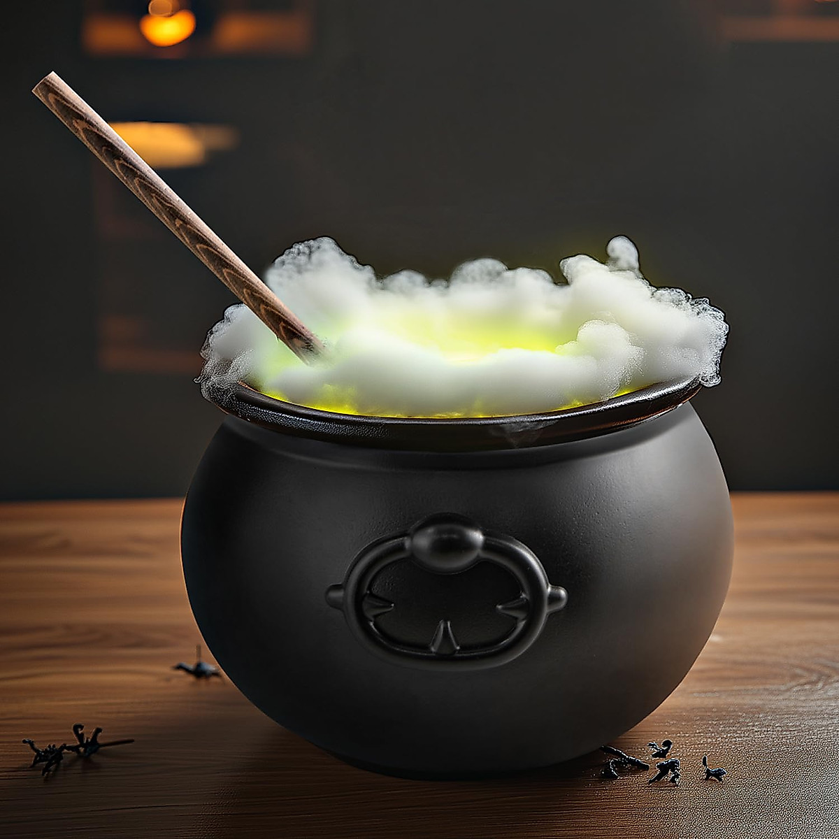 Halloween Decorations Indoor - Magic Auto Stirring Mixing Witches Cauldron Halloween Decor with 4 Light Strings - Black Plastic Witch Bowl Hocus Pocus Party Decoration for Table Home Kitchen Room