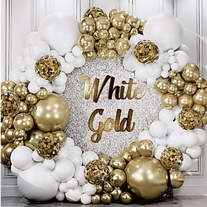 ALL-IN-1 White and Gold Balloons Garland & Arch Kit – Small and Large Gold and White Balloons – Party Decorations for Wedding, Birthday, Bridal Shower, Baby Shower, Graduation, Confetti