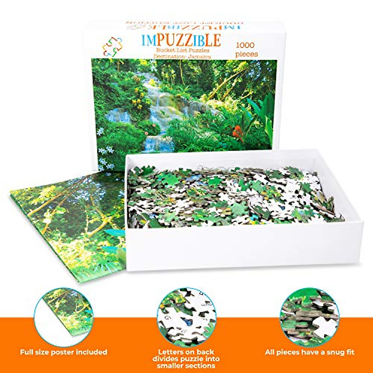 imPUZZibLE Puzzles - Jamaica Waterfall - Difficult 1000 Piece Jigsaw Puzzle for Adults, Teens, Kids - Hard - Best Pieces for Adult and Kids - Hobbies - Bucketlist Locations
