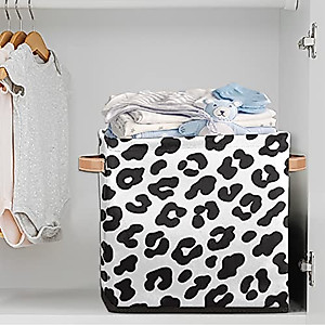 Black Leopard Print Storage Basket Bins for Organizing Pantry/Shelves/Office/Girls Room, Animal Skin Storage Cube Box with Handles Collapsible Toys Organizer 13x13