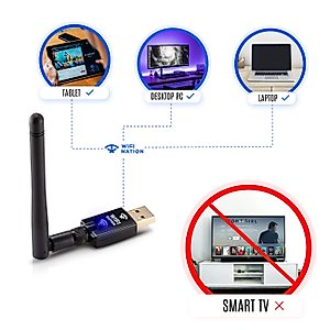 WiFi Nation® 802.11ac AC600 Fast USB WiFi Adapter, Wireless dongle with 2dBi dipole SMA Antenna, chipset: Realtek RTL8811AU, Dual Band 2.4GHz or 5GHz, Windows, MacOS and Linux Supported