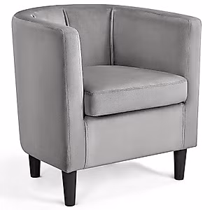 Yaheetech Accent Chair, Modern Velvet Armchairs with Big Ample Seat, Half Rounded Back, Cozy Upholstered Barrel Sofa Chair for Living Room Bedroom Waiting Room, Gray