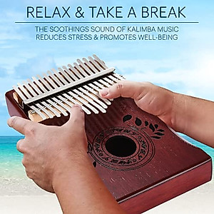 UNOKKI 17 Key Kalimba Thumb Piano For Adults & Kids with Hand Rest; Mahogany Mbira (Cherry Finish); Tuning Hammer, Finger Covers, Key Stickers & More Included; Christmas Stocking Stuffer Gift