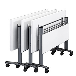 3 pcs Foldable Meeting Tables, Flip Top Mobile Training Table with Modesty,Storage Layer and Lockable Wheels, Ready to Unfold and Use (Color : A, Size : 80 * 40 * 75cm)