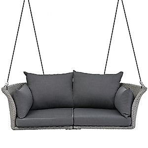 Patio 51.9” 2-Person Swing Chair,Outdoor Rattan Woven Hanging Seat with Adjustable Rope and Cushion,for Porch Lawn Garden Backyard Balconies (Gray&b)