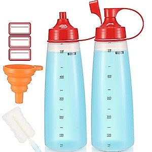 Ondiomn Condiment Squeeze Bottle Wide Mouth, 2 Pack 550ml Clear Squeeze Bottles for Condiments, Paint, Ketchup, Mustard, Oil, Sauces, Resin, Baking, Cake Decorating, Cleaning, BPA Free-Food Grade