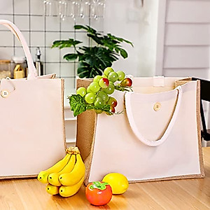 10 Pieces Burlap Jute Tote Bags with Handles Blank Burlap Beach Bags Jute Gift Tote Bags Bridesmaid Totes Waterproof for Women Girls Shopping Wedding Bachelorette Party, 16.5 x 13 x 7.1 Inch