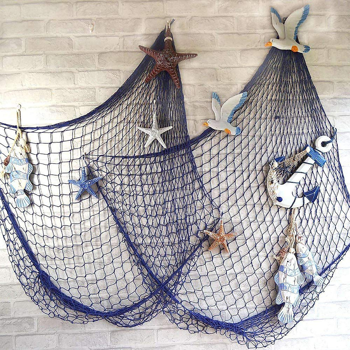Qesonoo Cotton Fishing Net Decorative 79 Inch Beach Themed Decor Home Bedroom Party Wall Decoration Fish Netting Decorative (Blue)